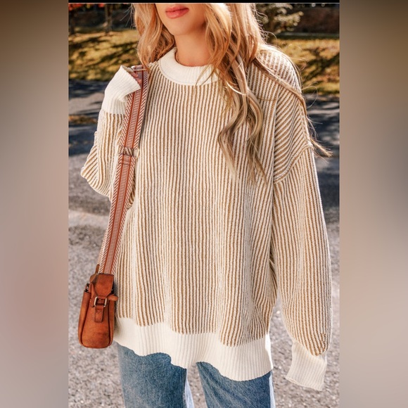 Sweaters | Serena Chestnut Striped Textured Knit Sweater | Poshmark
